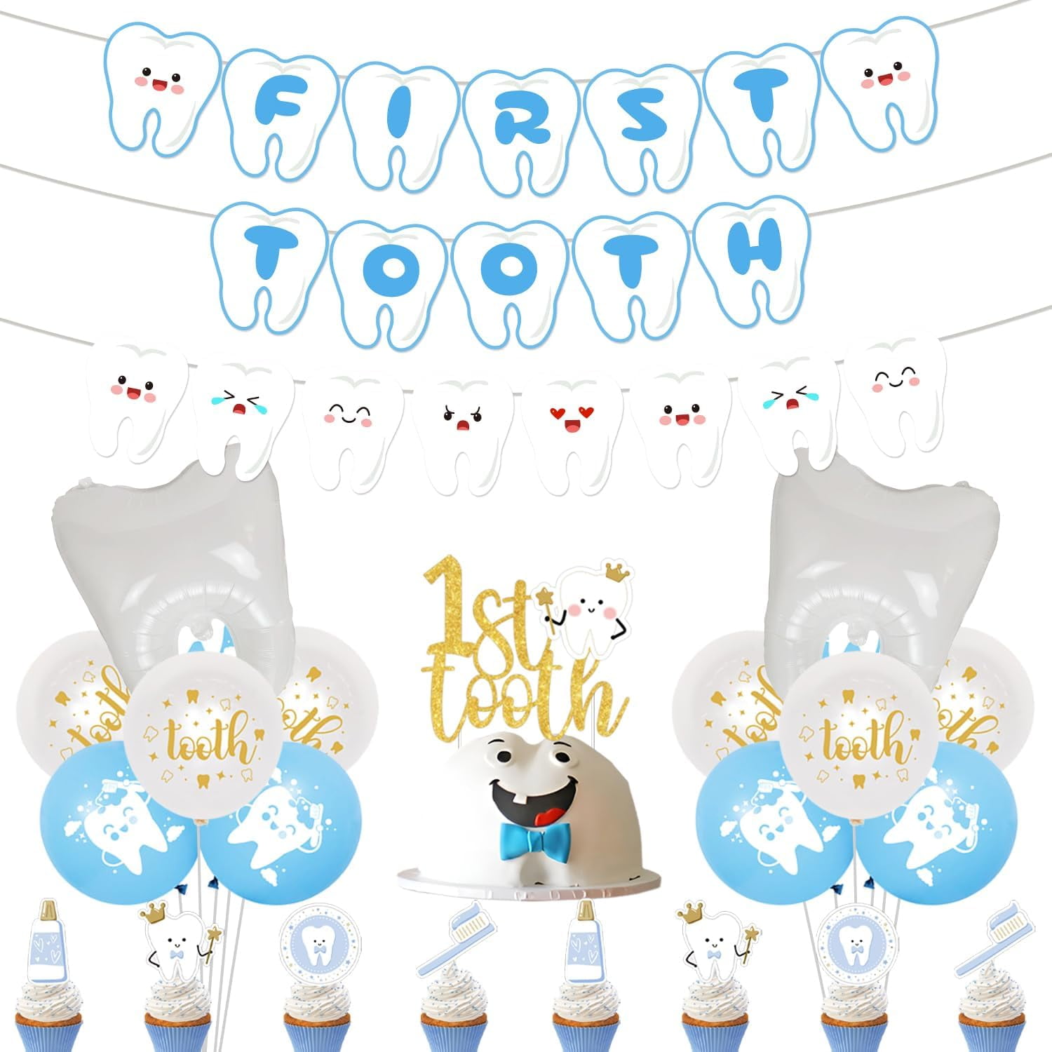 First Tooth Theme Party Decorations Blue Dental Theme Party Decorations ...