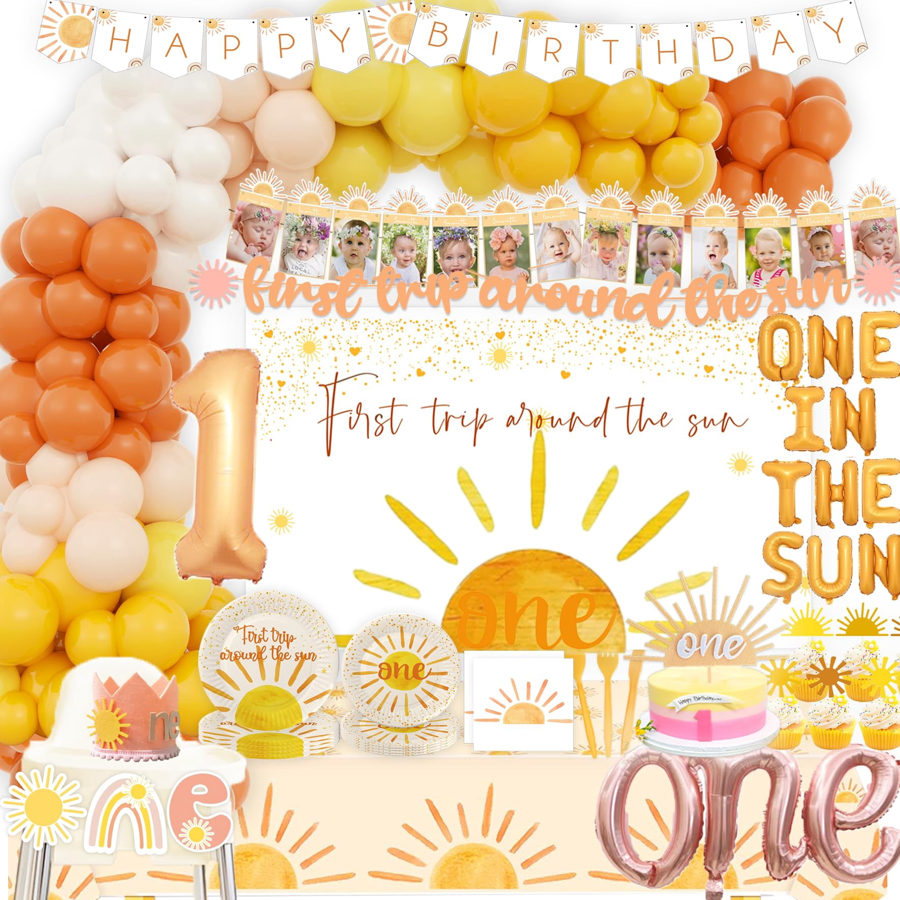 First Trip Around FEV6 The Sun Birthday Decorations for Boho Sun 1st ...