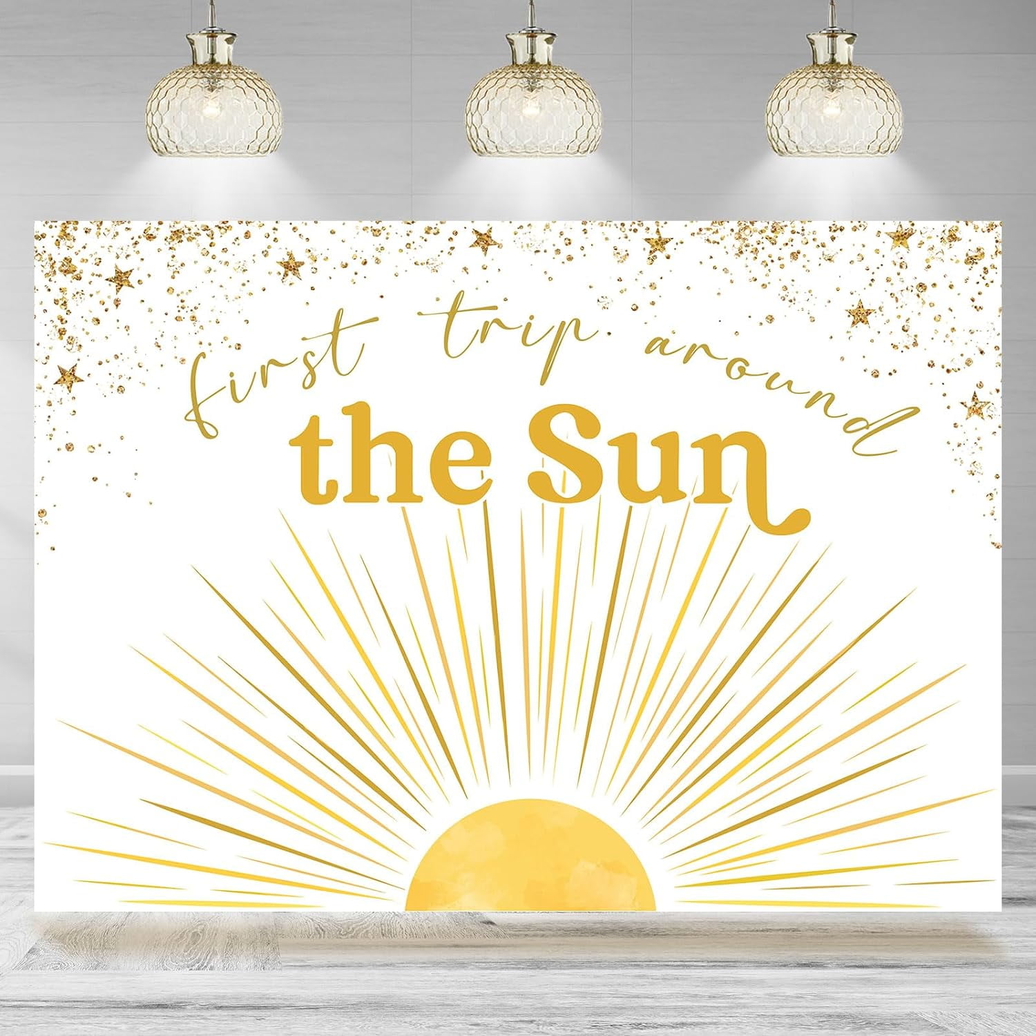 First Trip Around The Sun 1st Birthday Backdrop Sunrise Golden Dots ...