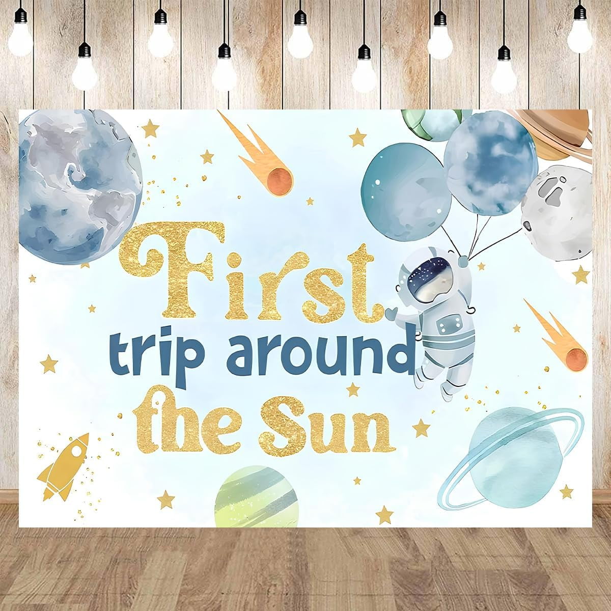 First Trip Around The Sun Backdrop Outer Space 1st Birthday Party Decorations Banner Galaxy ...