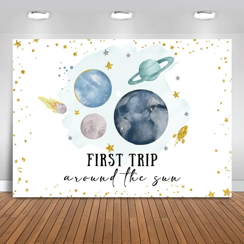 First Trip Around The Sun Backdrop Outer Space Boy First Birthday ...