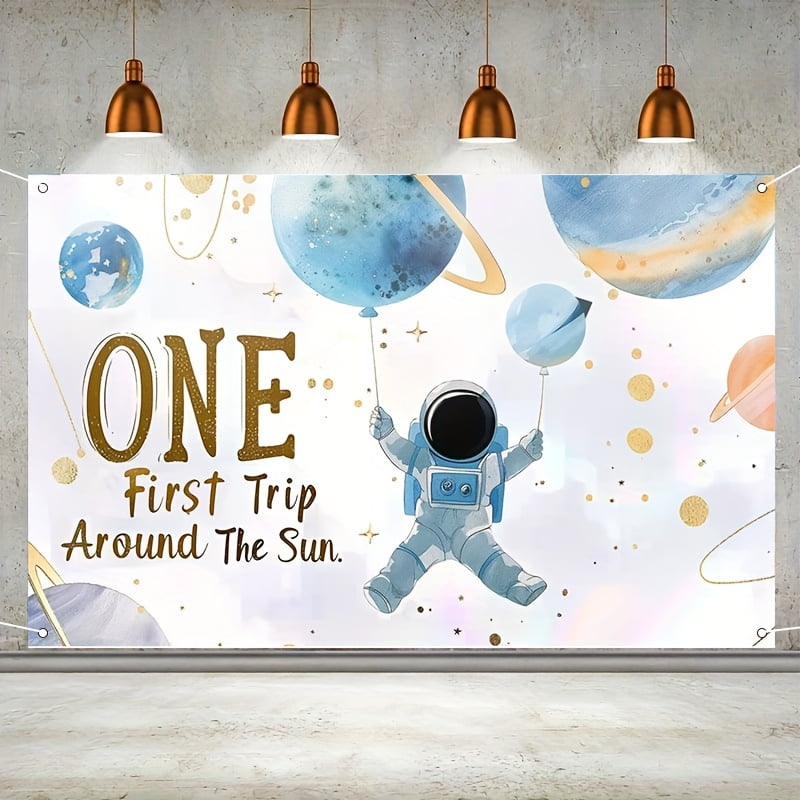 First Trip Around The Sun Birthday Backdrop Blue Outer Space Sun Baby Shower Photography ...