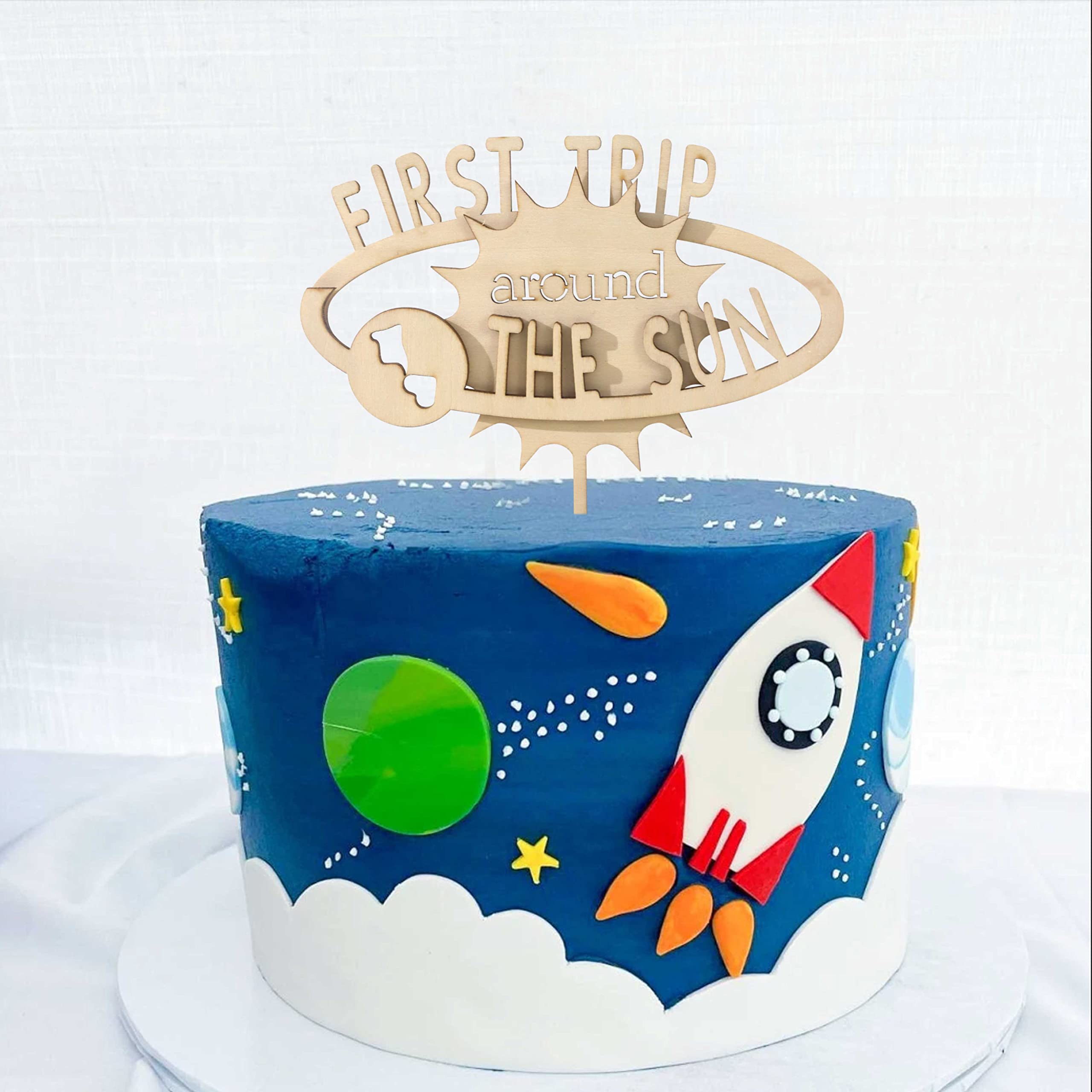 First Trip Around The Sun Cake Topper MDH1- Rocket 1st Birthday Decorations, Space 1st Paty Cake ...