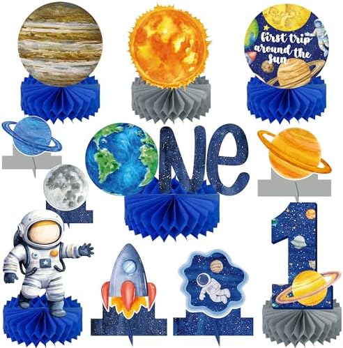 "First Trip Around The Sun" Honeycomb Centerpieces: Outer space/rocket ...