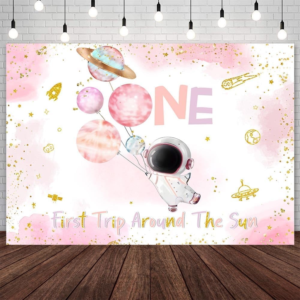 First Trip Around The Sun 1st Birthday Backdrop Birthday for Girl Pink ...