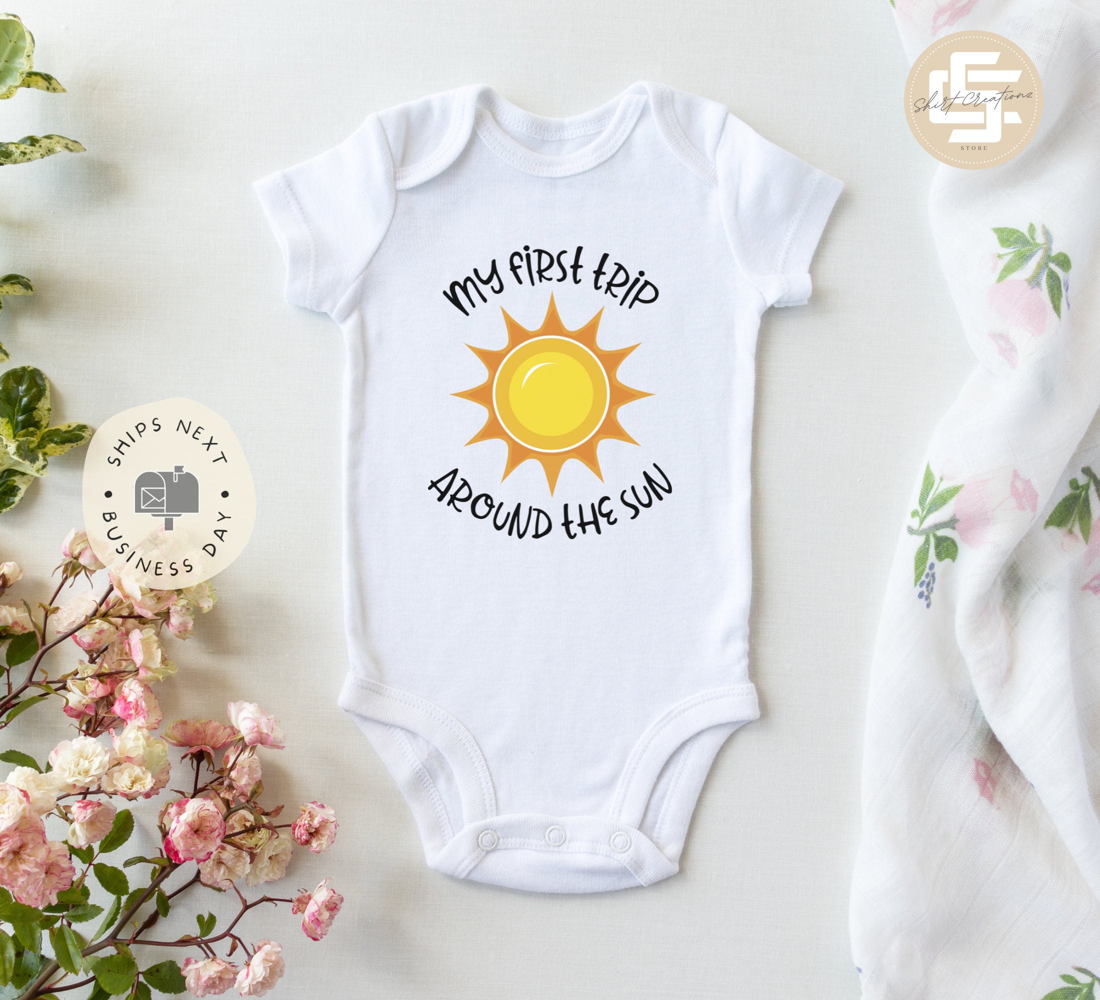 First Trip Around The Sun Baby Onesie, First Birthday Baby Onesie ...