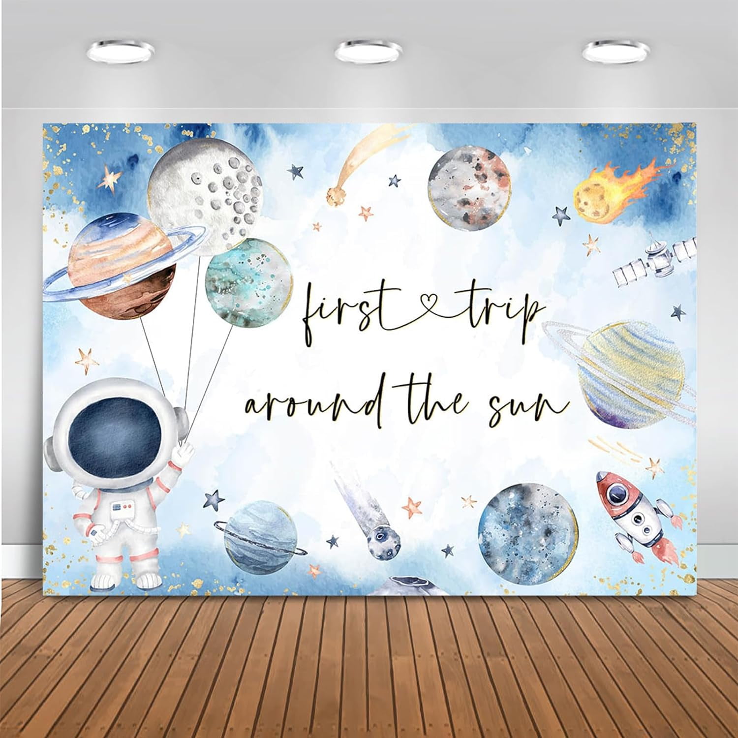 First Trip Around The Sun Backdrop Outer Space 1st Birthday Party ...