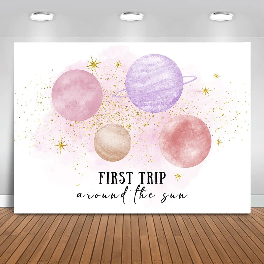 First Trip Around The Sun Backdrop Outer Space Girls First Birthday ...