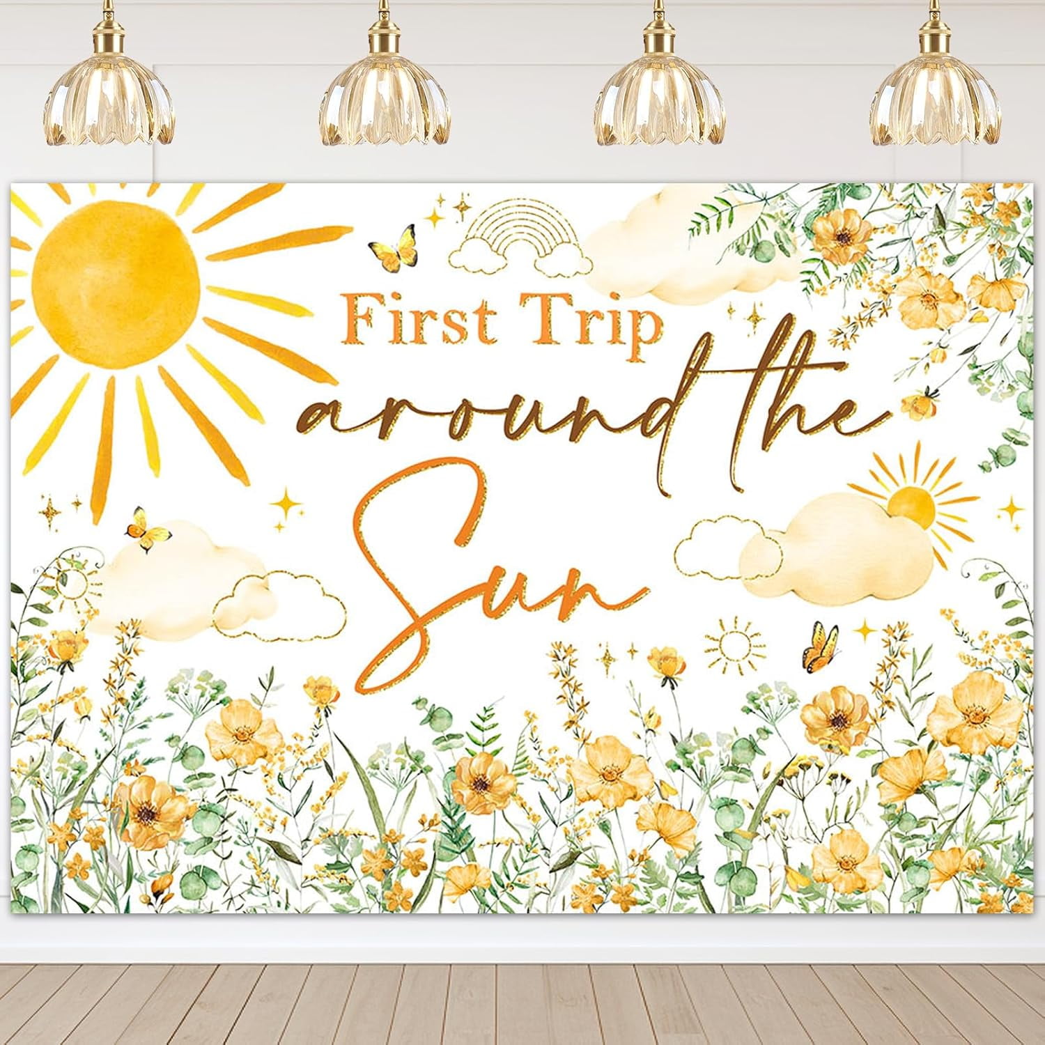 First Trip Around The Sun Backdrop Wildflower First Birthday Backdrop ...