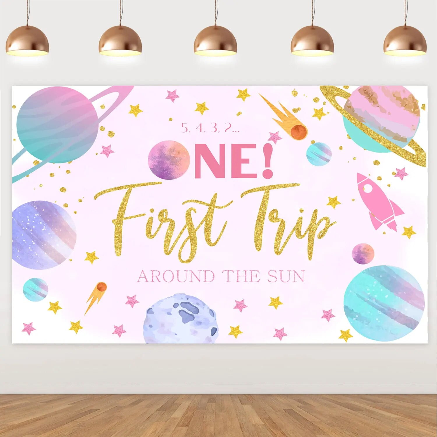 First Trip Around The Sun Backdrop for Girl, 1st Birthday Party Banner ...