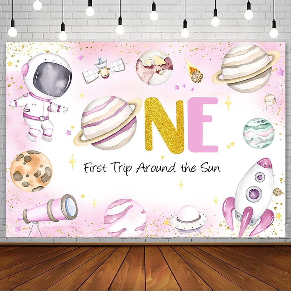 First Trip Backdrop for Girls Outer Space 1st Birthday Party ...