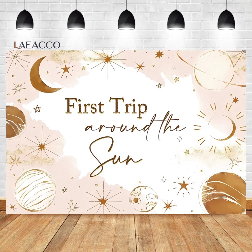 First Trip Backdrop Outer Space Watercolor Planets 1st Birthday Party ...