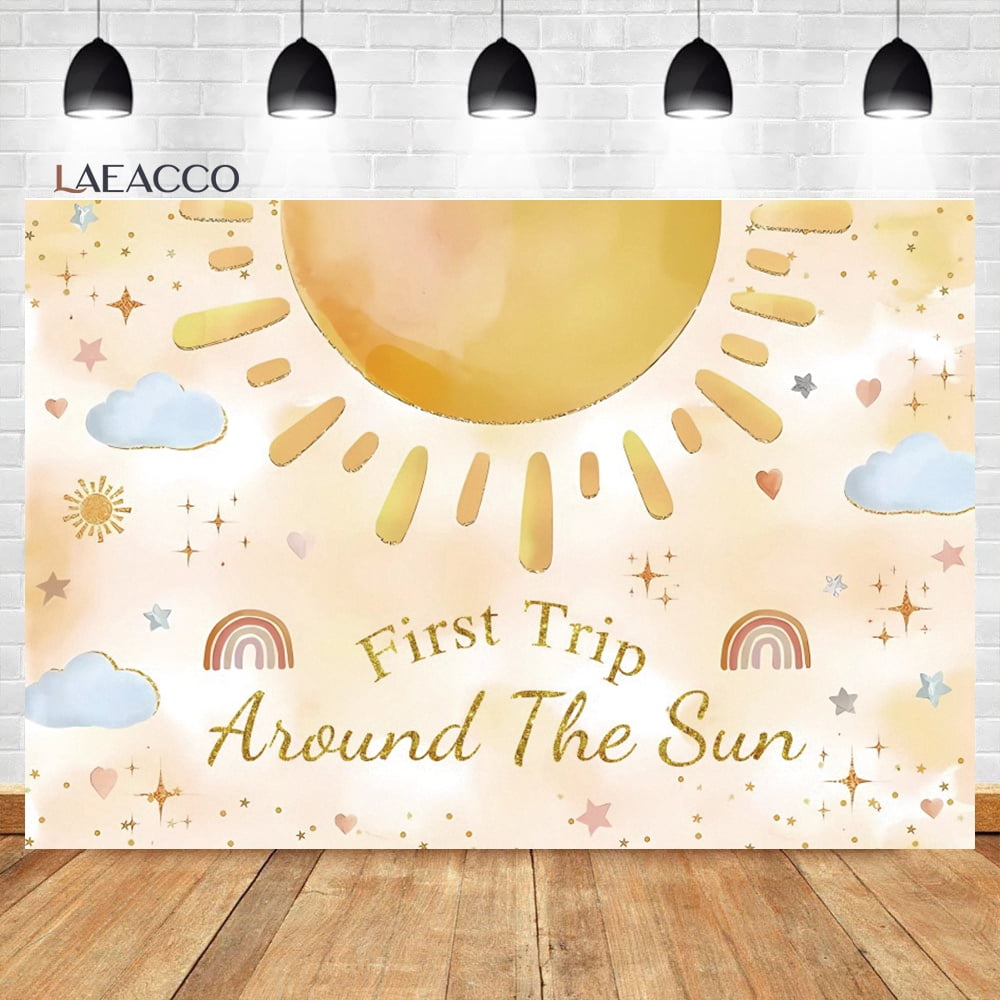 First Trip Backdrop Outer Space Watercolor Planets 1st Birthday Party ...