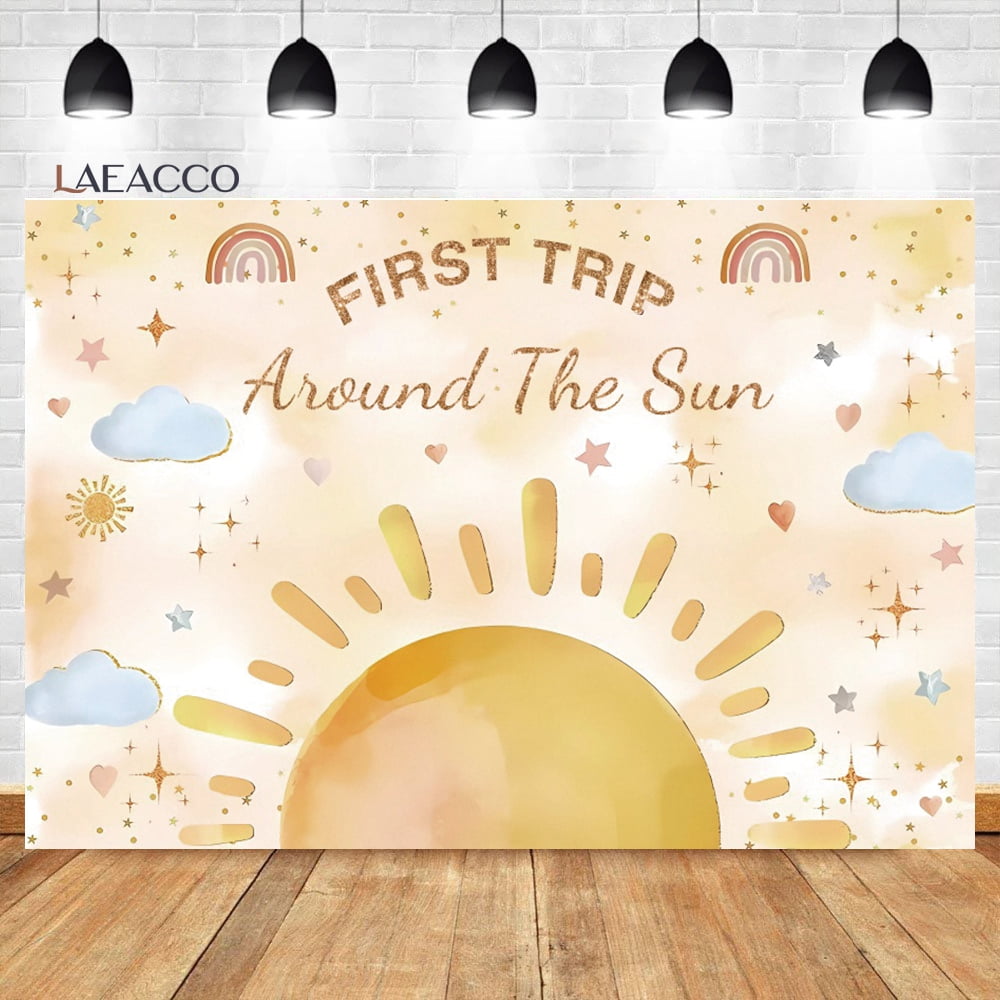 First Trip Backdrop Outer Space Watercolor Planets 1st Birthday Party ...