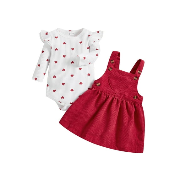 My First Valentine's Day Baby Girl Outfits Heart Print Long Sleeve ...