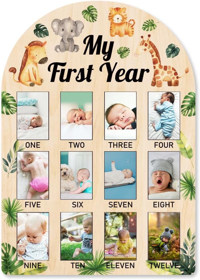 My First Year Baby Growth Photo Display Wood Board - 12 Months Newborn ...