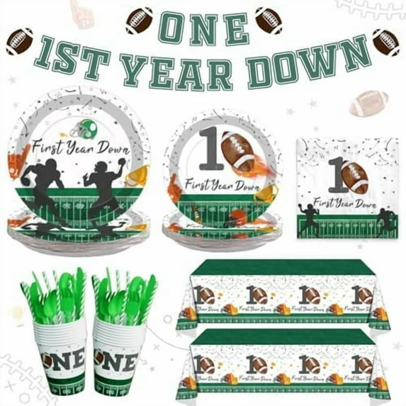 First Year Down Birthday Party Decorations Tableware Set, Football 1st ...