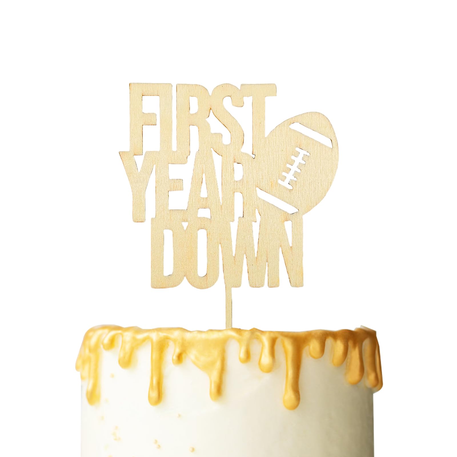 First Year Down Cake Topper - Wooden H2FSDFootball Theme 1st Birthday ...