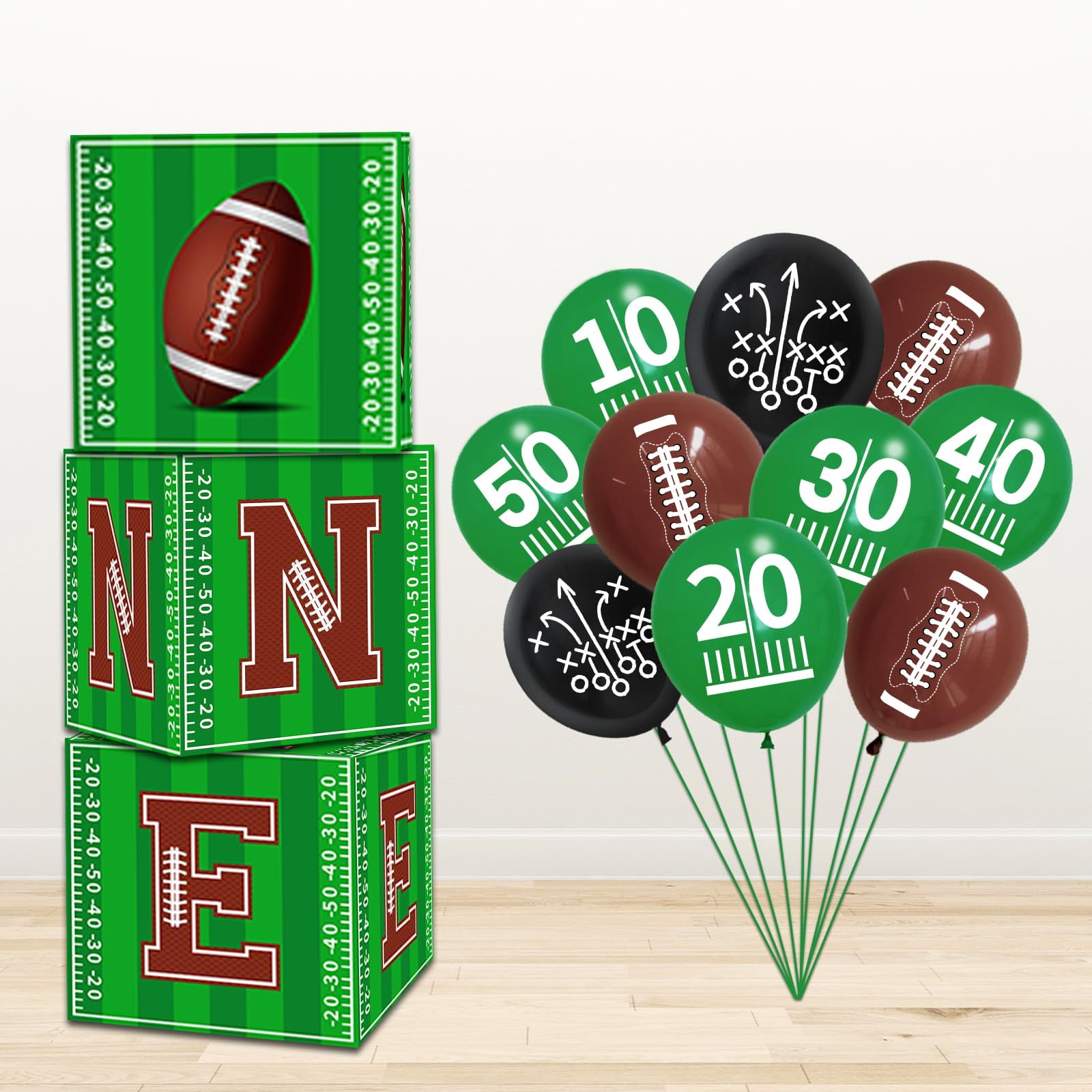 First Year Down Birthday Party Decorations-ONE BSL1 Balloon Boxes and Football Themed Balloons ...