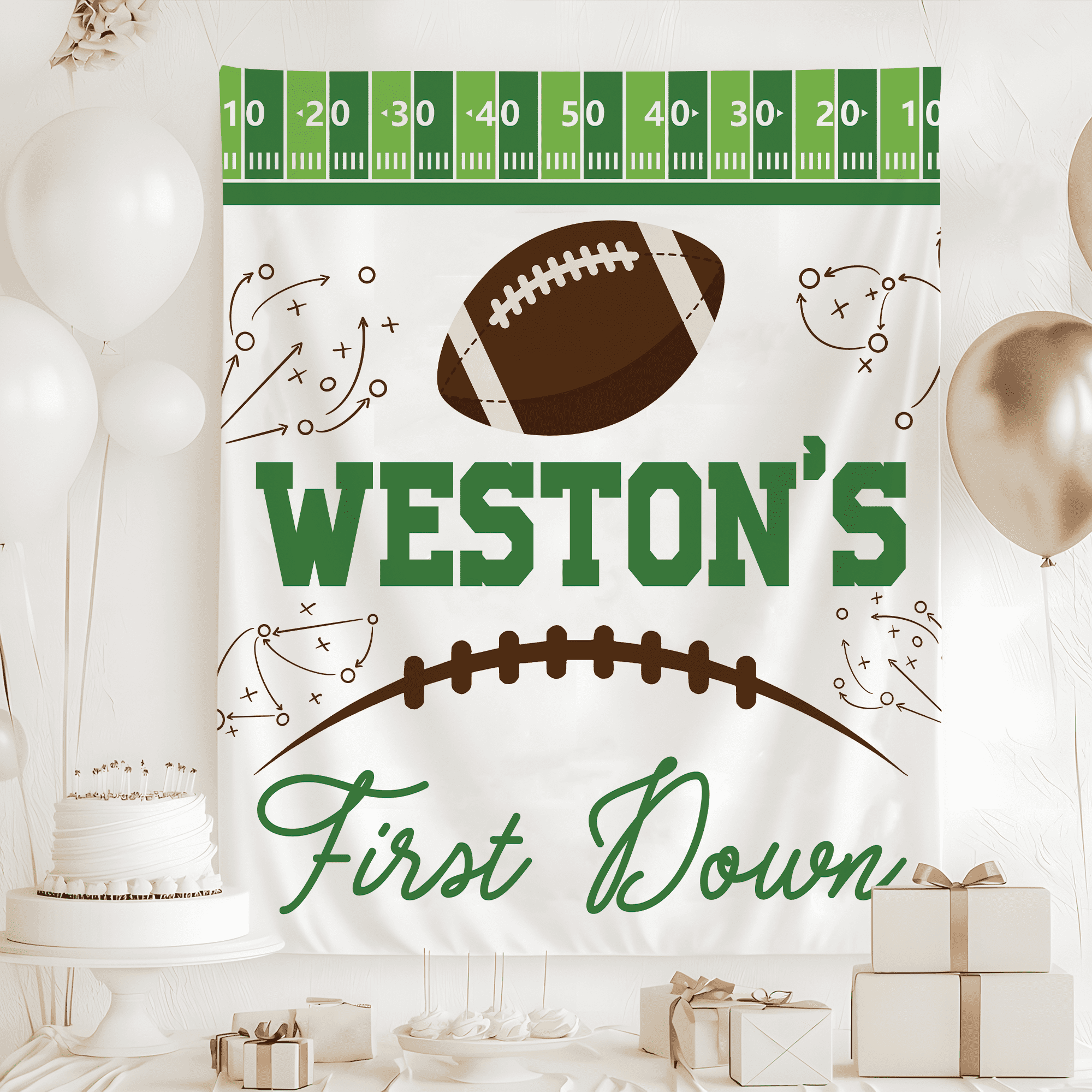 First Year Down Birthday Tapestry, Football 1st Birthday Banner, First ...