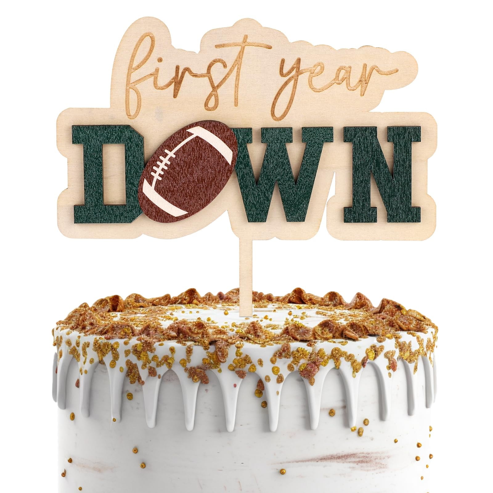 First Year Down Wooden IEF31 Cake Topper, Football 1st Birthday Cake ...