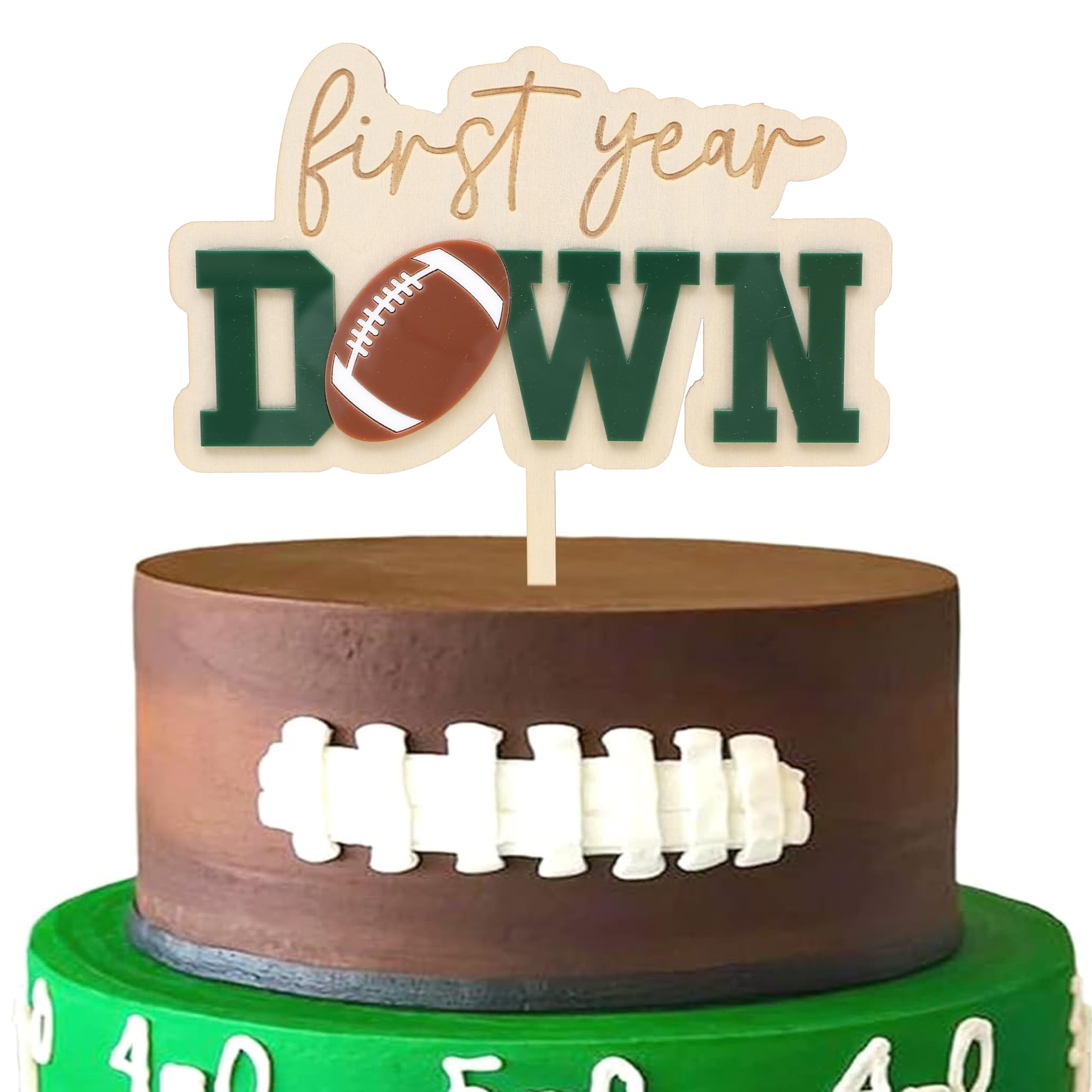 First Year Down Wooden IFF17 Cake Topper,Football 1st Birthday Party ...