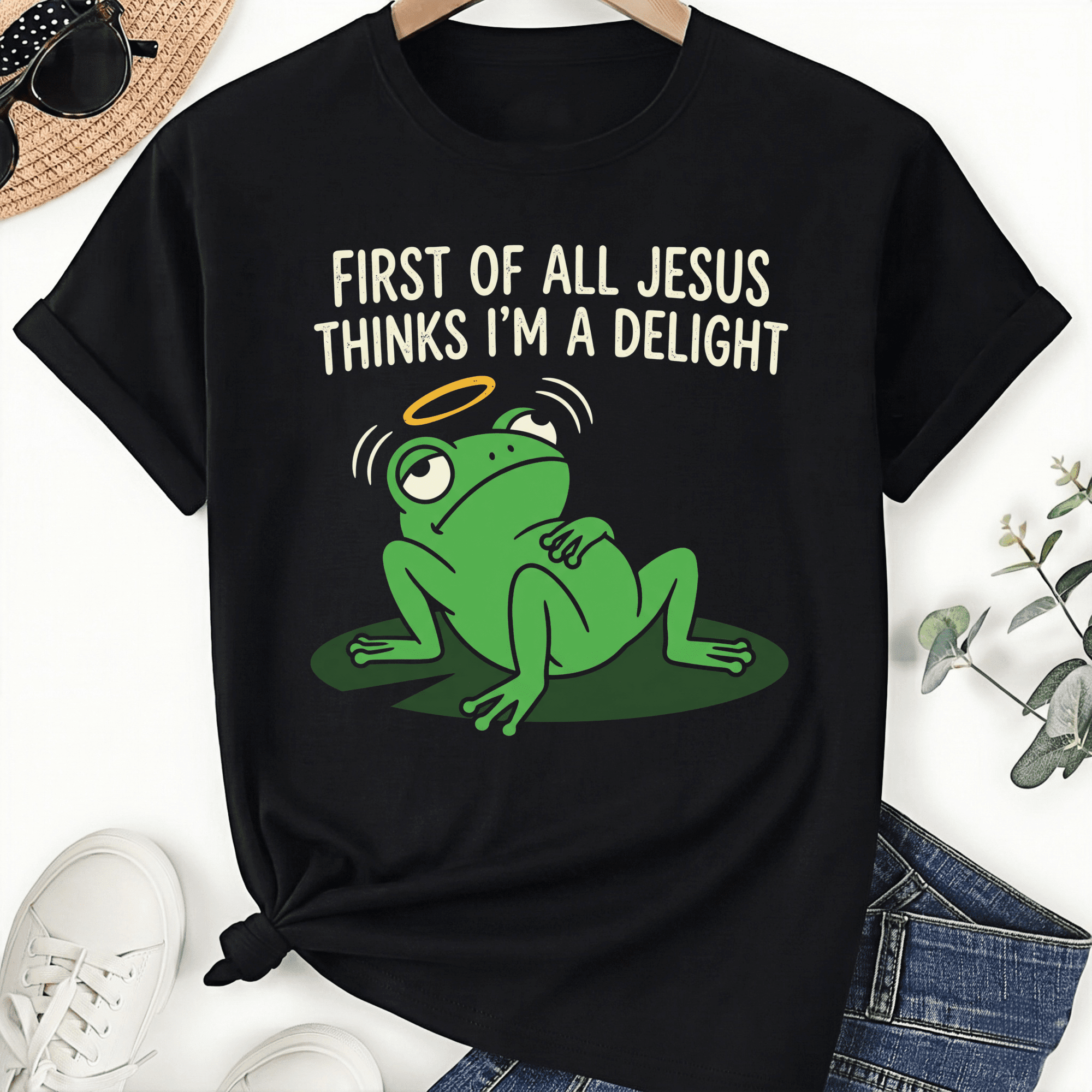 First of All Jesus Thinks I'm A Delight Frog Funny Meme Unisex T-Shirt ...