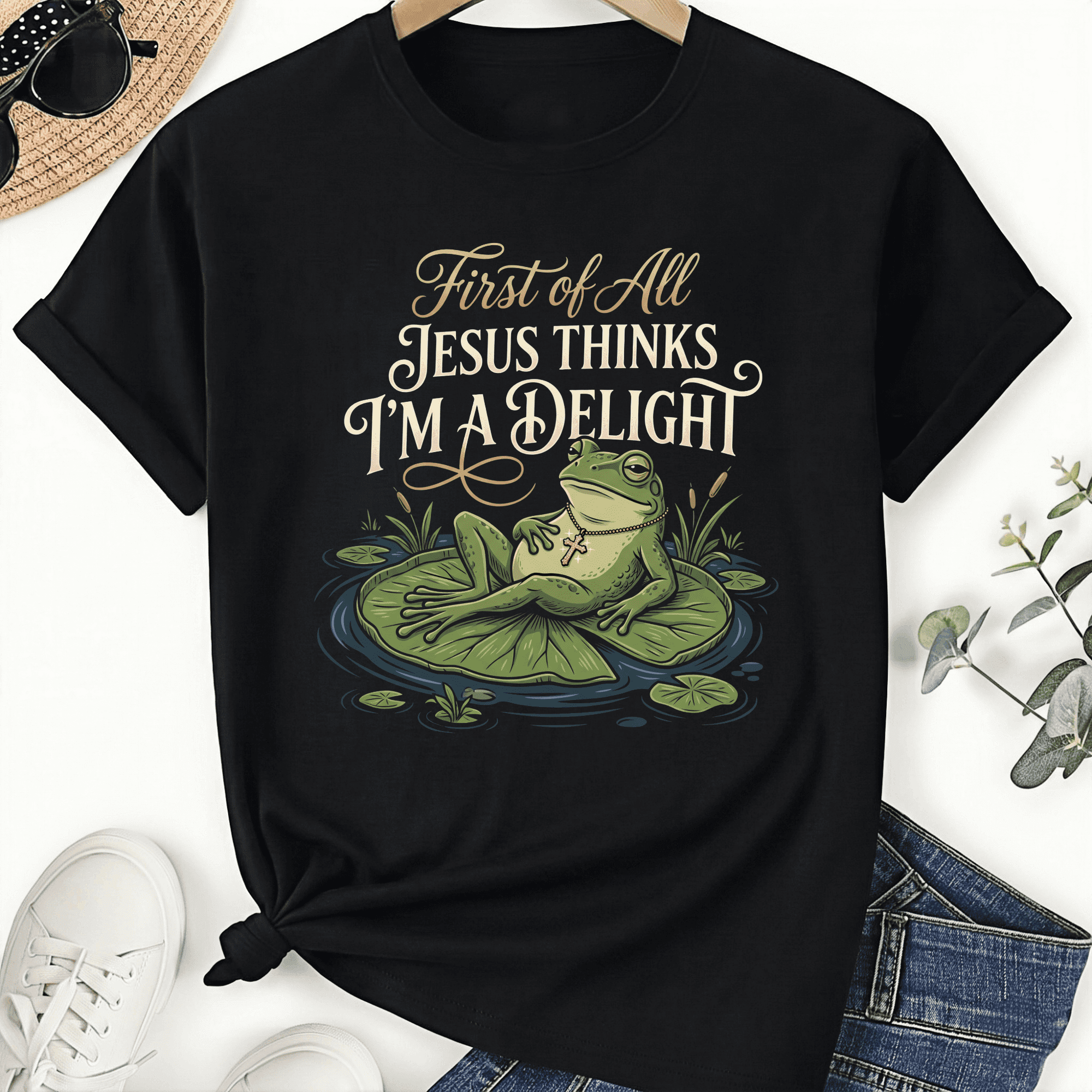 First of All Jesus Thinks I'm A Delight Frog Funny Meme Unisex T-Shirt ...