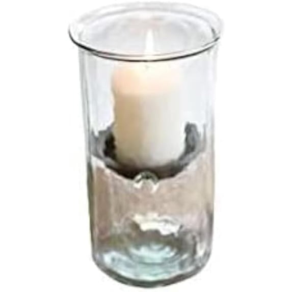 First of a Kind Glass Hurricane Pillar Candle Holder with Rustic Metal ...