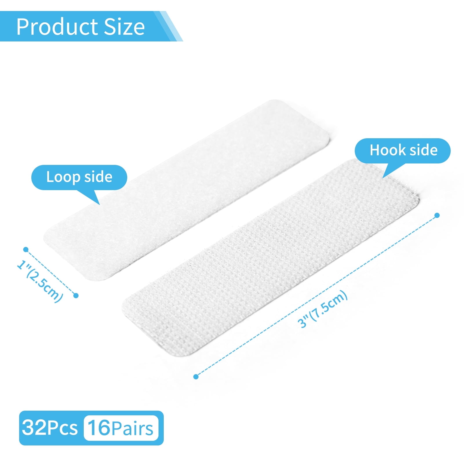 Firstape 1''x3'' 16 Sets Hook and Loop Tape Sticky Back Double-Sided ...