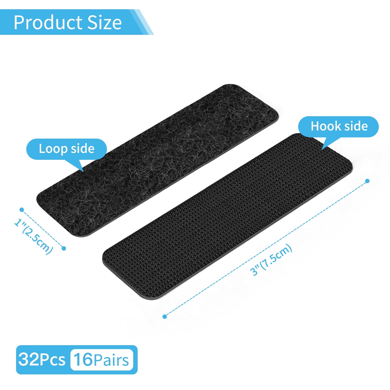 Firstape 16 Pairs (32 Pcs) 1x3 Inch Heavy Duty Hook and Loop Strips ...