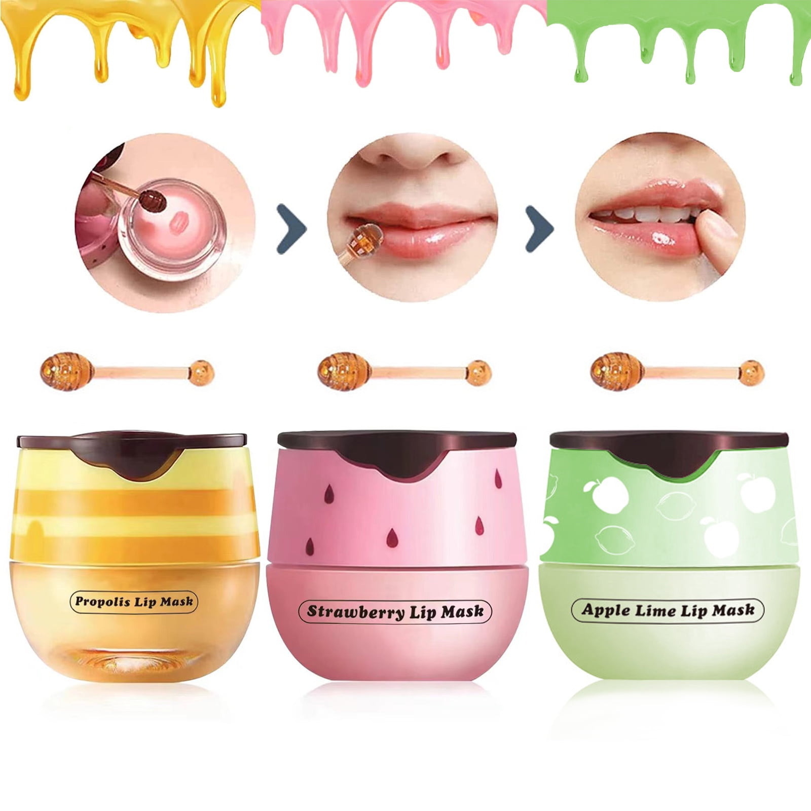 Firstfly 3Pcs Lip Mask Balm Honey Propolis, Honey Overnight Sleeping ...