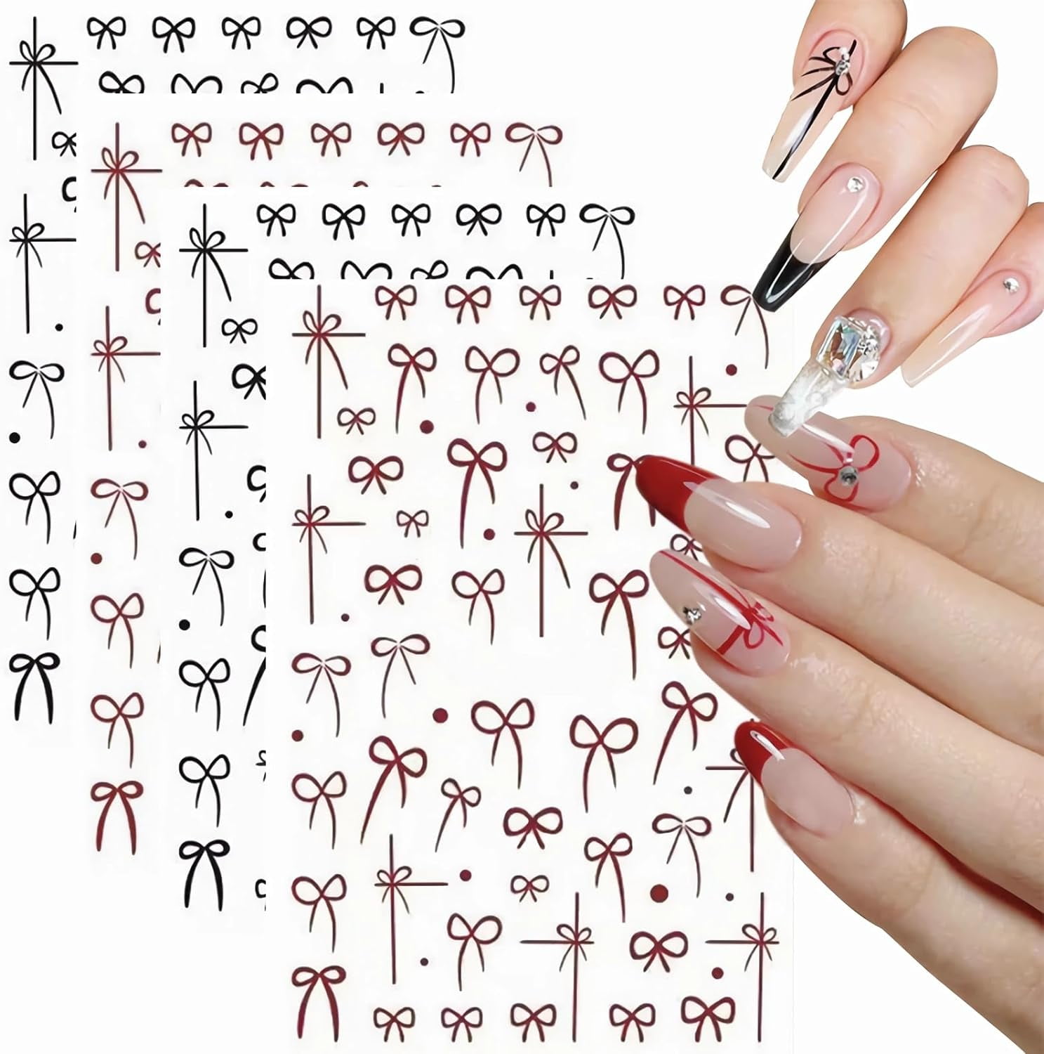 Firstfly 4 Sheets Bows Nail Stickers Ritual Knot Abstract Line Self 3D ...