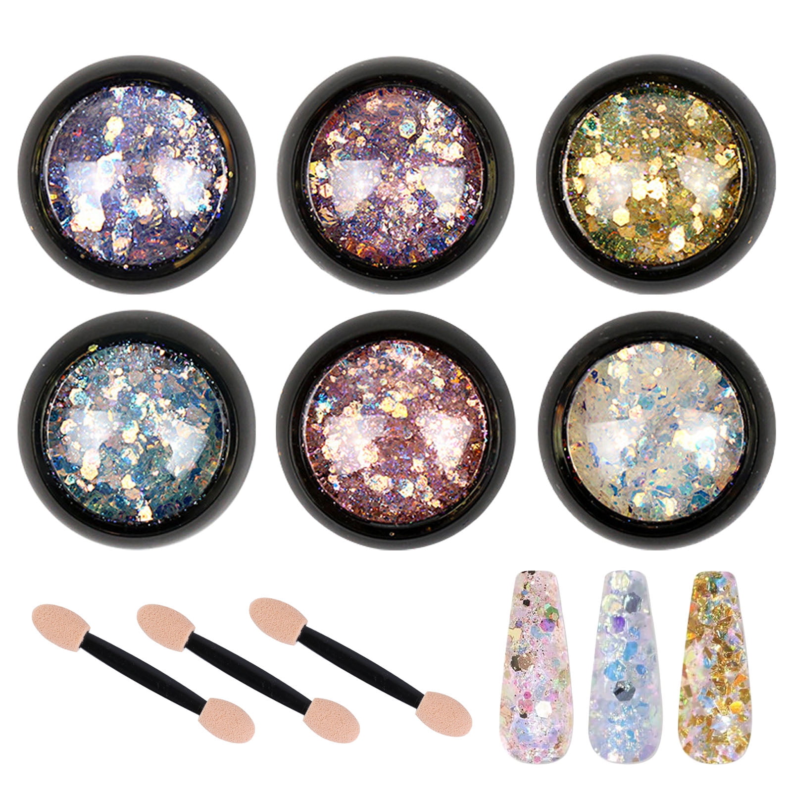 Firstfly 6 Colors Glitter Nail Sequins Kit with Brushes,3D Holographic ...