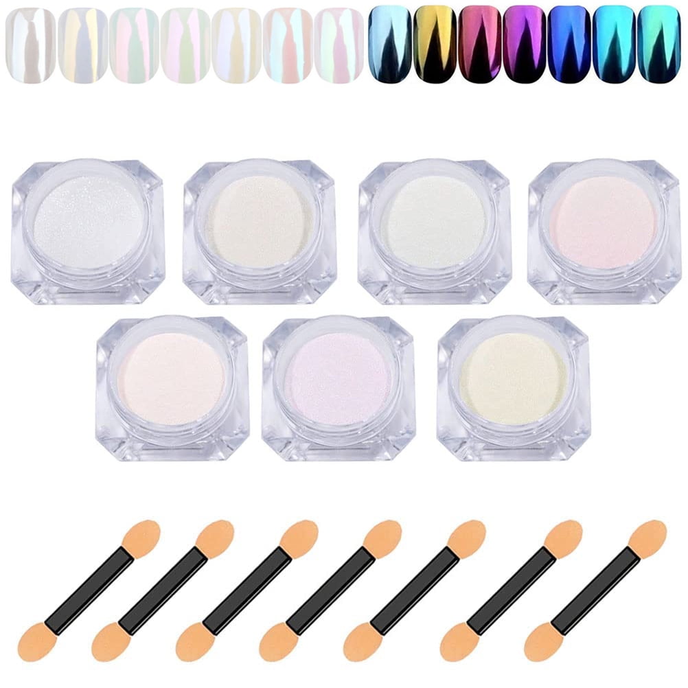 Firstfly White Pearl Chrome Dust Nail Powder 7 Colors Iridescent Mirror ...