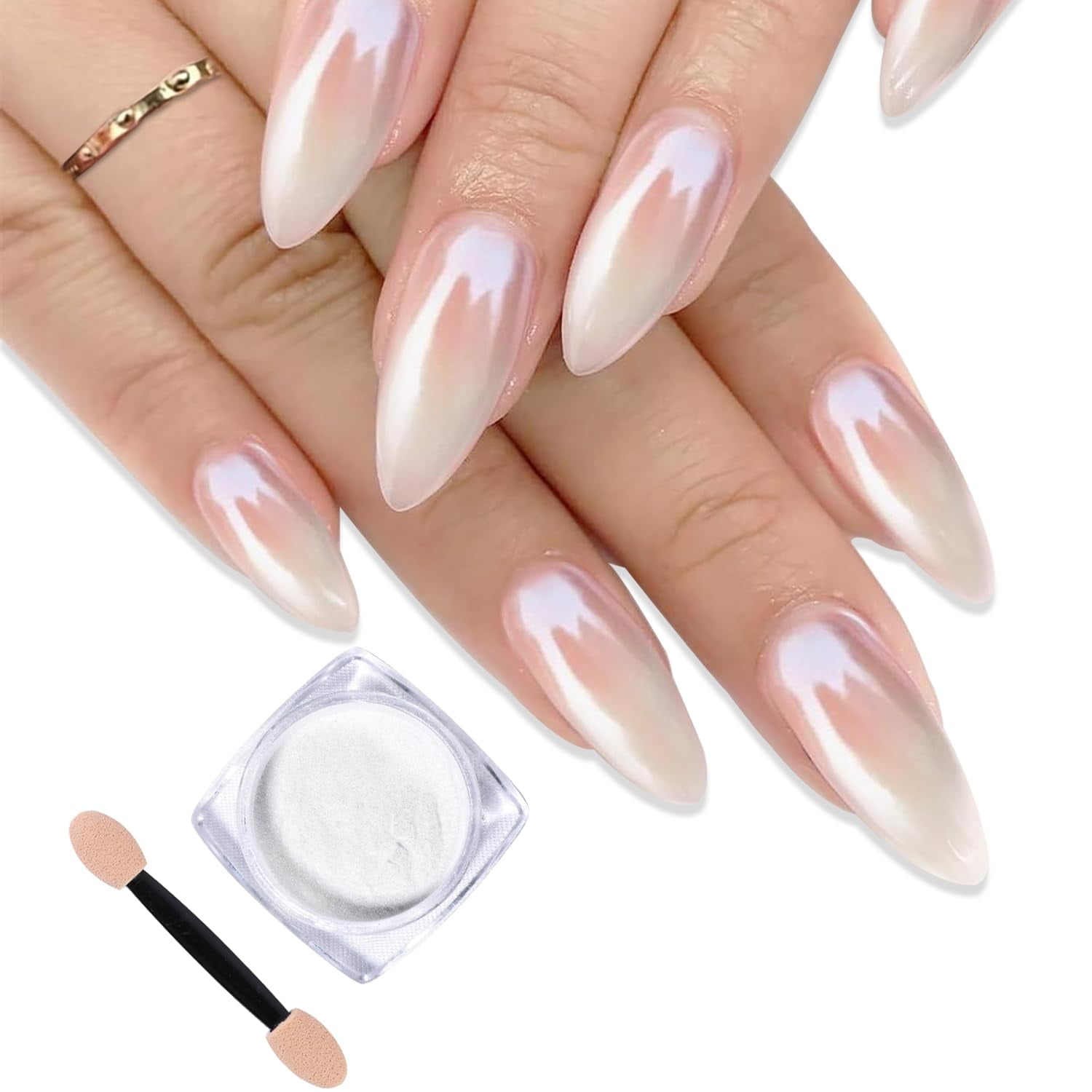 Firstfly White Pearl Chrome Nail Powder, Iridescent Metallic Nail ...