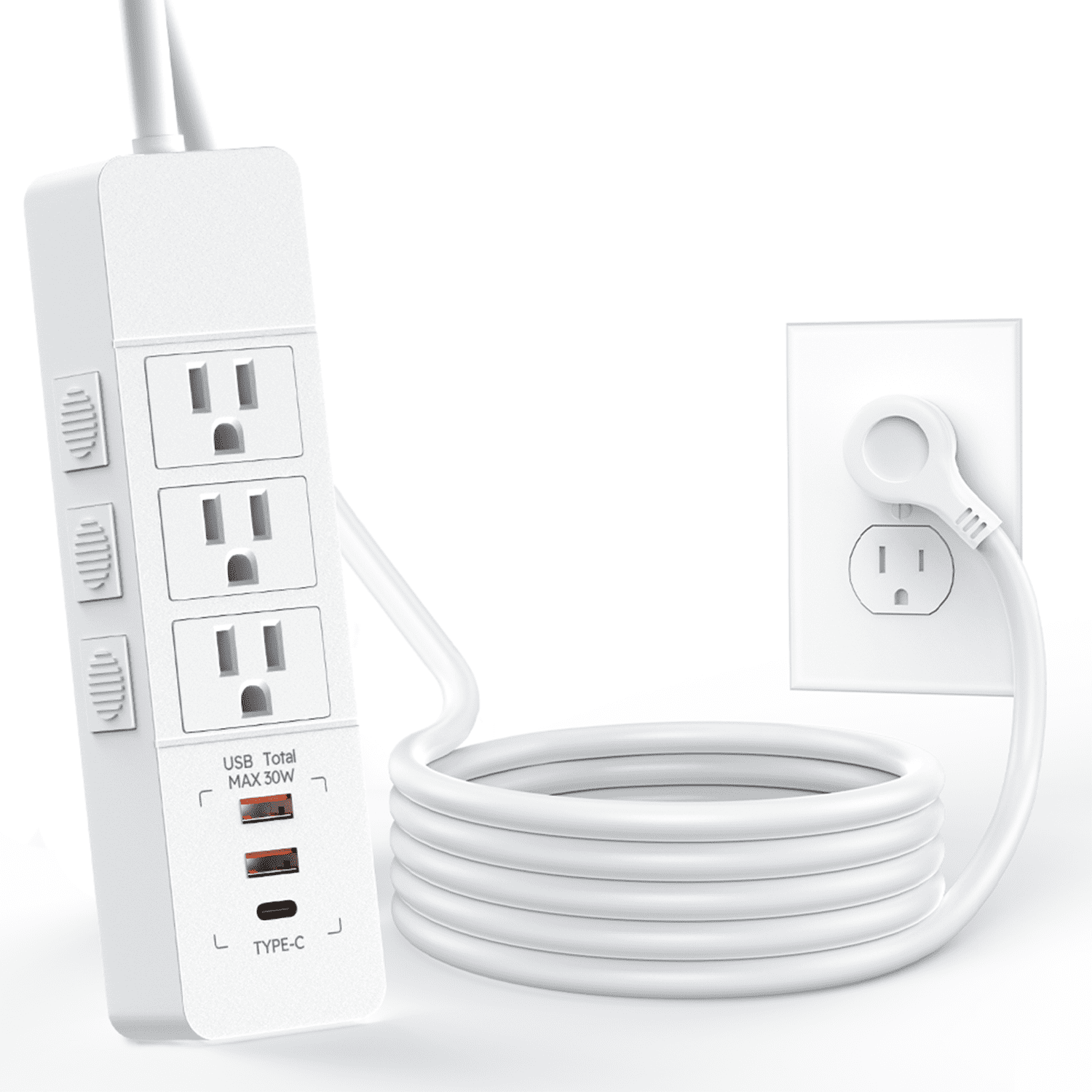 Firsting 10FT Extension Cord Multi Plug Surge Protector Power Strip ...