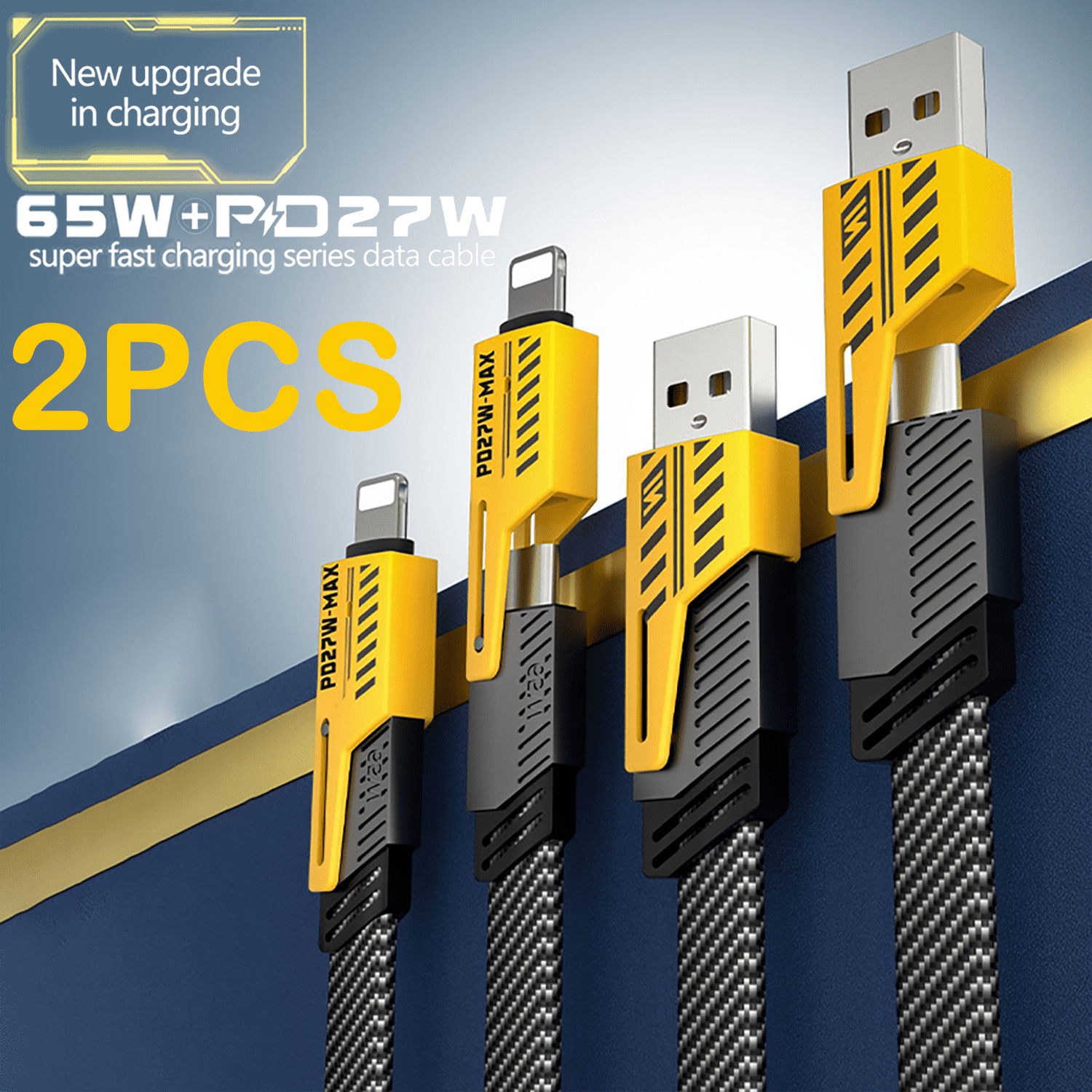 Firsting 2PCS 65W 4-in-1 Multi Cell Phone Data Cable Fast Charge 27WPD ...