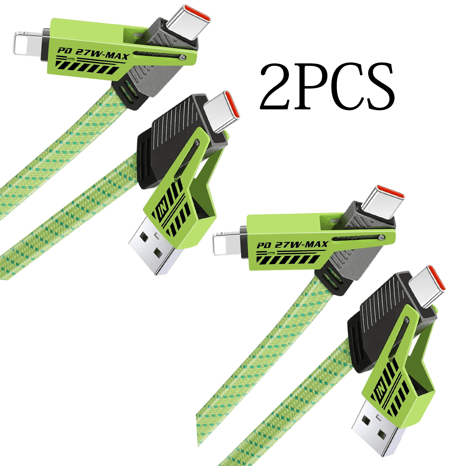 Firsting 2PCS 65W 4-in-1 Multi Cell Phone Data Cable Fast Charge 27WPD ...