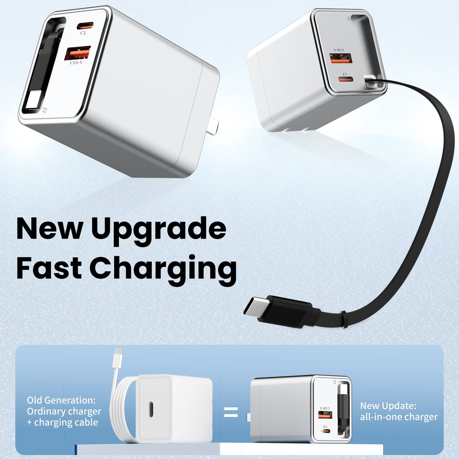 Firsting 3 IN 1 65W Fast Charging Power Adapter USB C Wall Charger, PD ...