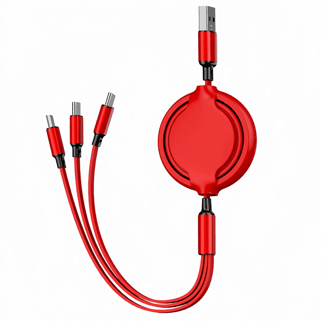 Firsting 3 in 1 Fast Charging Cable Retractable Charger Cord USB Type C Data Cable, Red ...