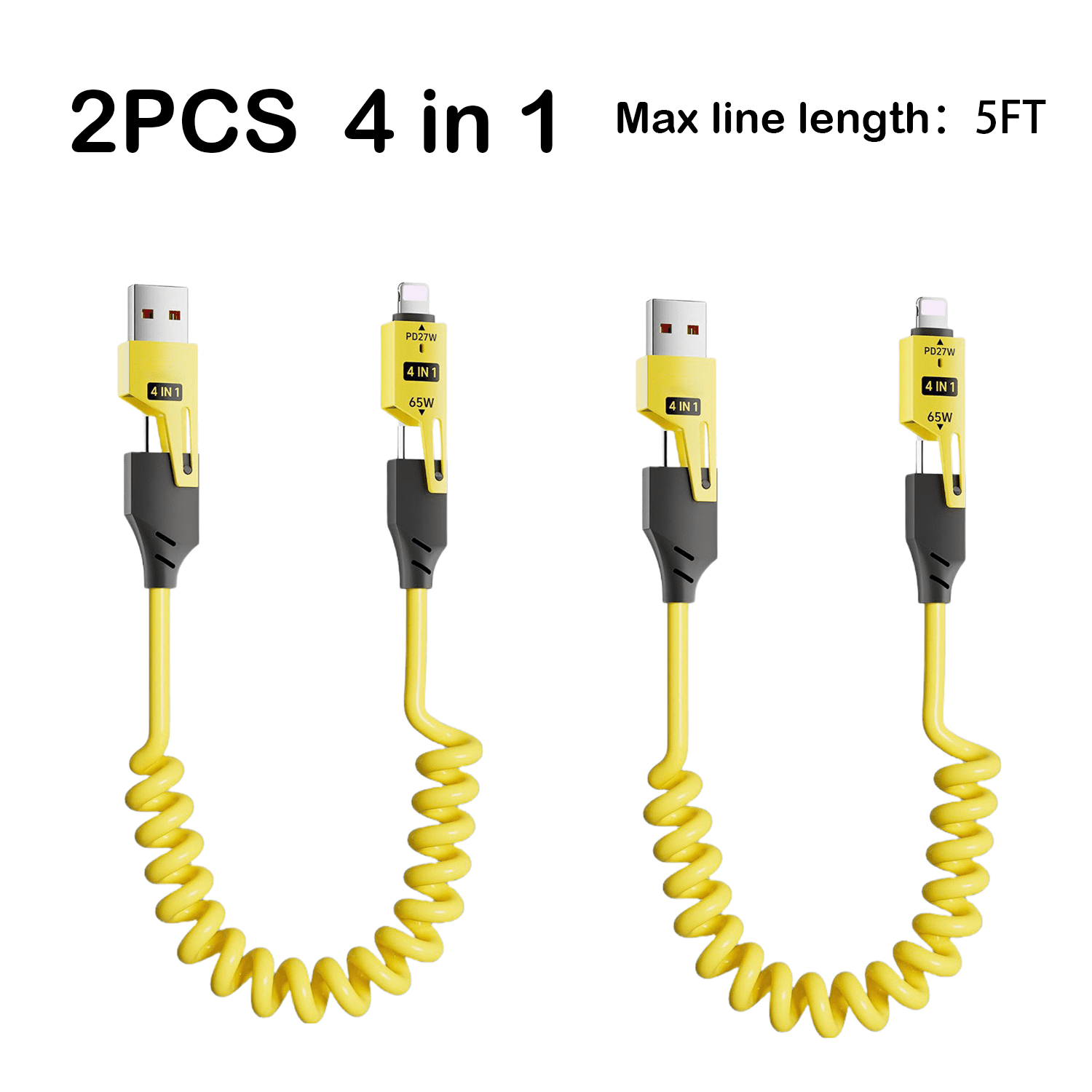 Firsting 4-in-1 Fast Charging Cable 65W Spring Data Cable USB Cable ...