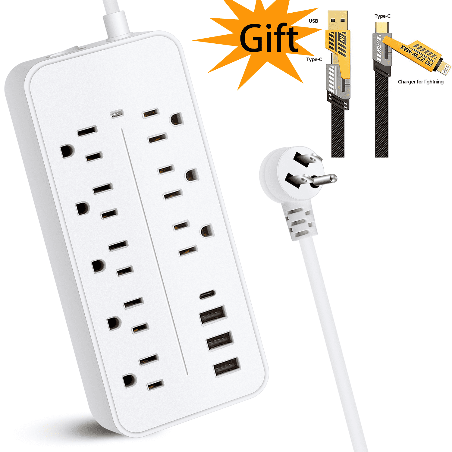 Firsting 4FT Multi Plug Surge Protector Power Strip With 8 Outlets And ...