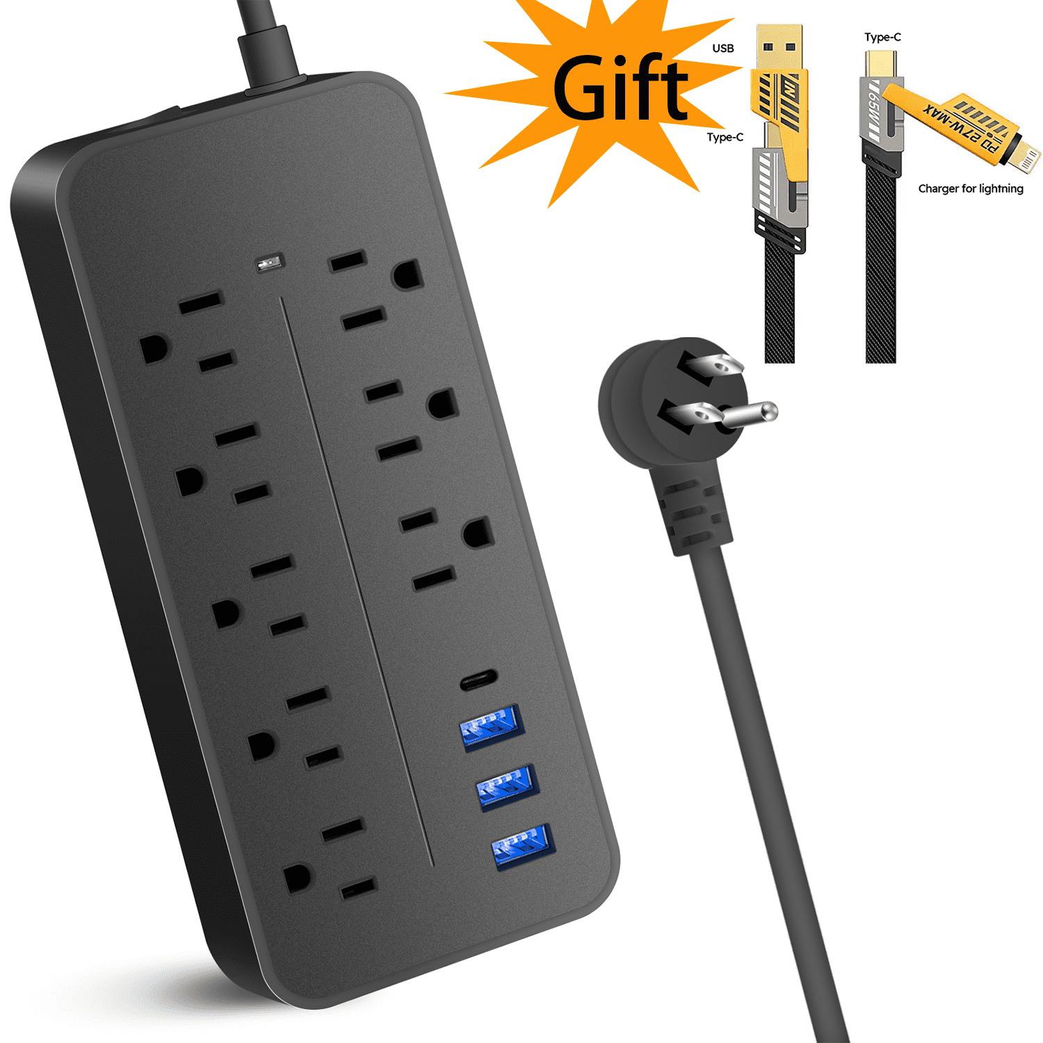 Firsting 4FT Multi Plug Surge Protector Power Strip With 8 Outlets And ...