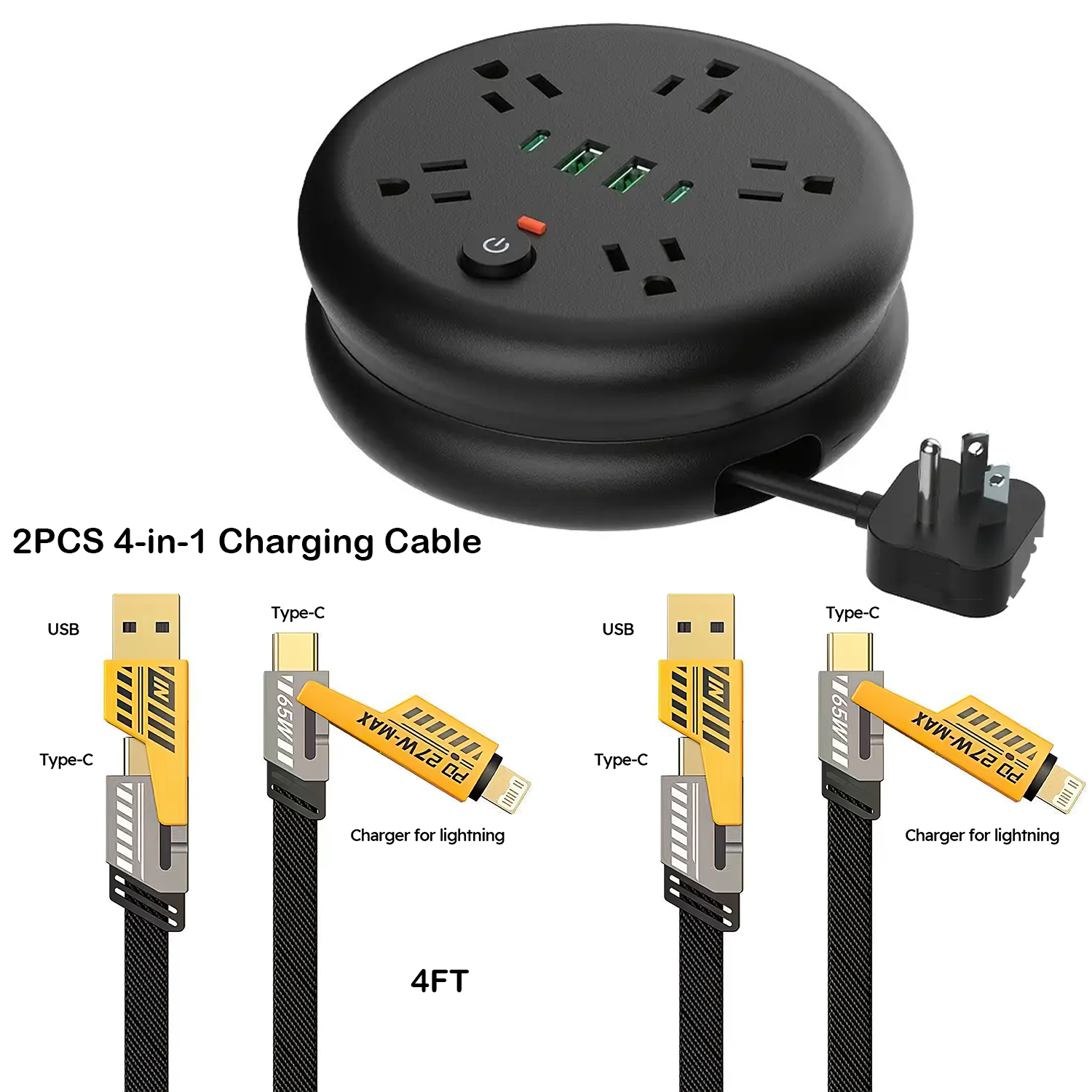 Firsting 6FT Multi Plug Surge Protector Flat Power Strip, Fast Charging ...