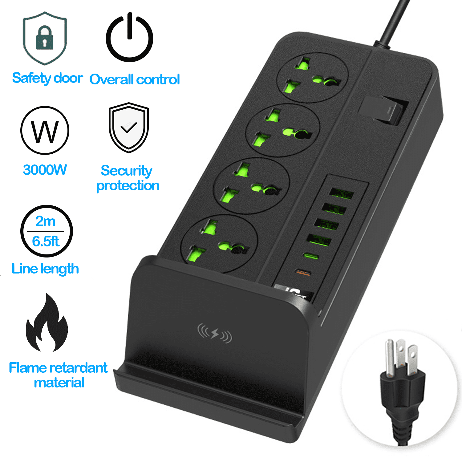 Firsting 6FT Multi Plug Surge Protector Power Strip With Wireless ...