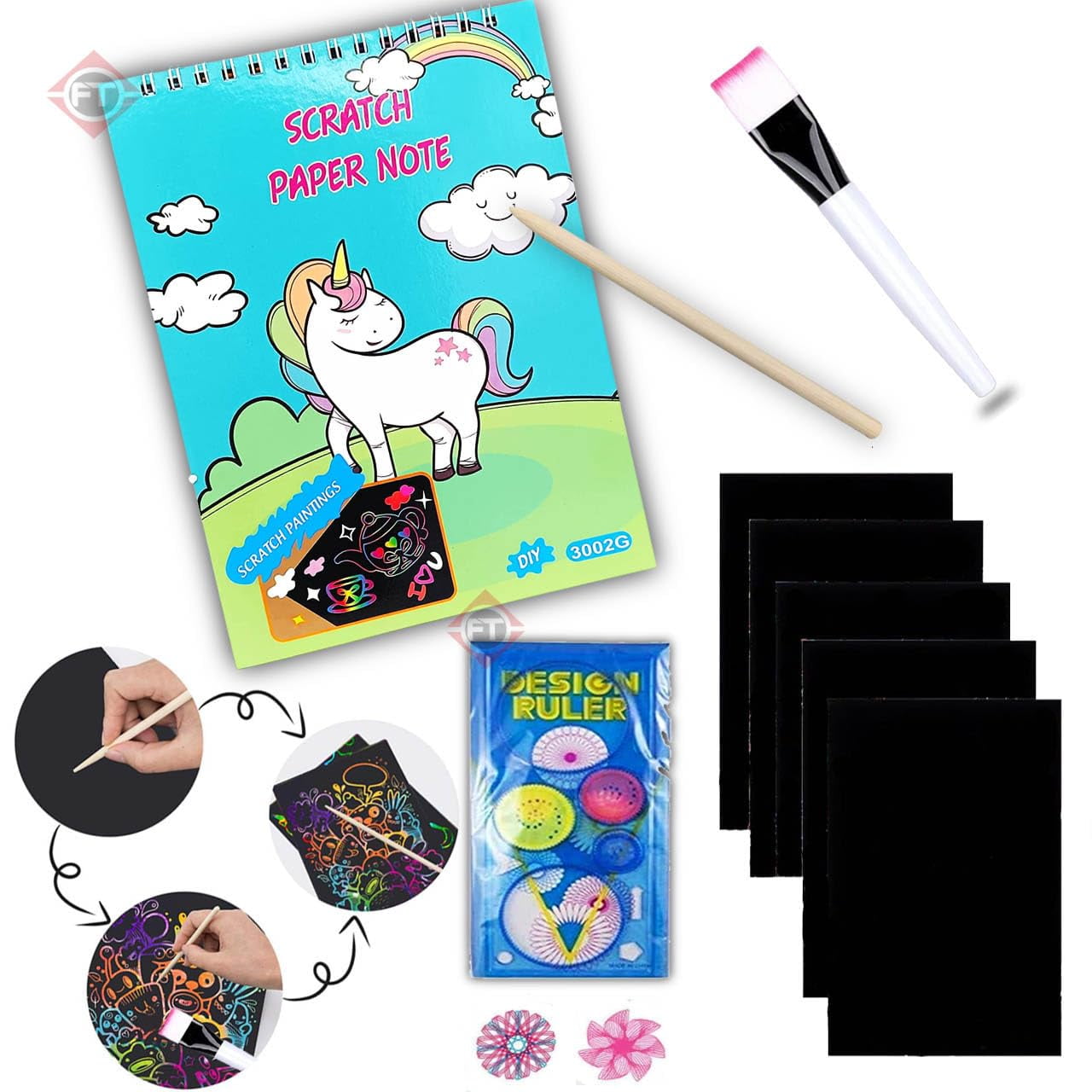 Firstly 1 Scratch Notebooks 1 Stylus1 Brush 1 Spirograph Ruler Party ...