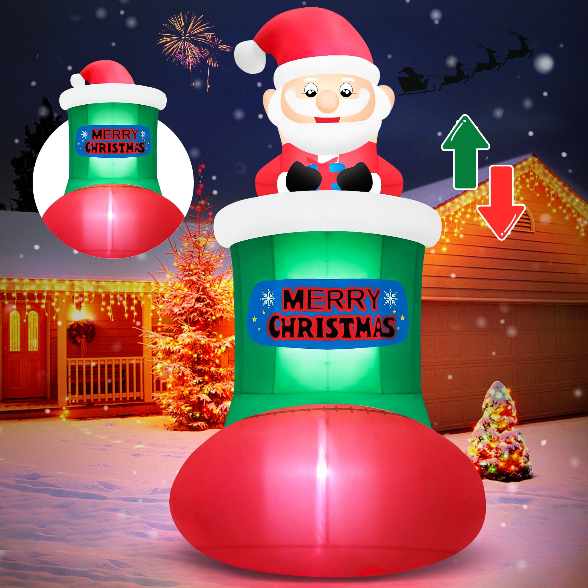 Firstness 5.6ft Tall Christmas Inflatable, Liftable Santa in the ...