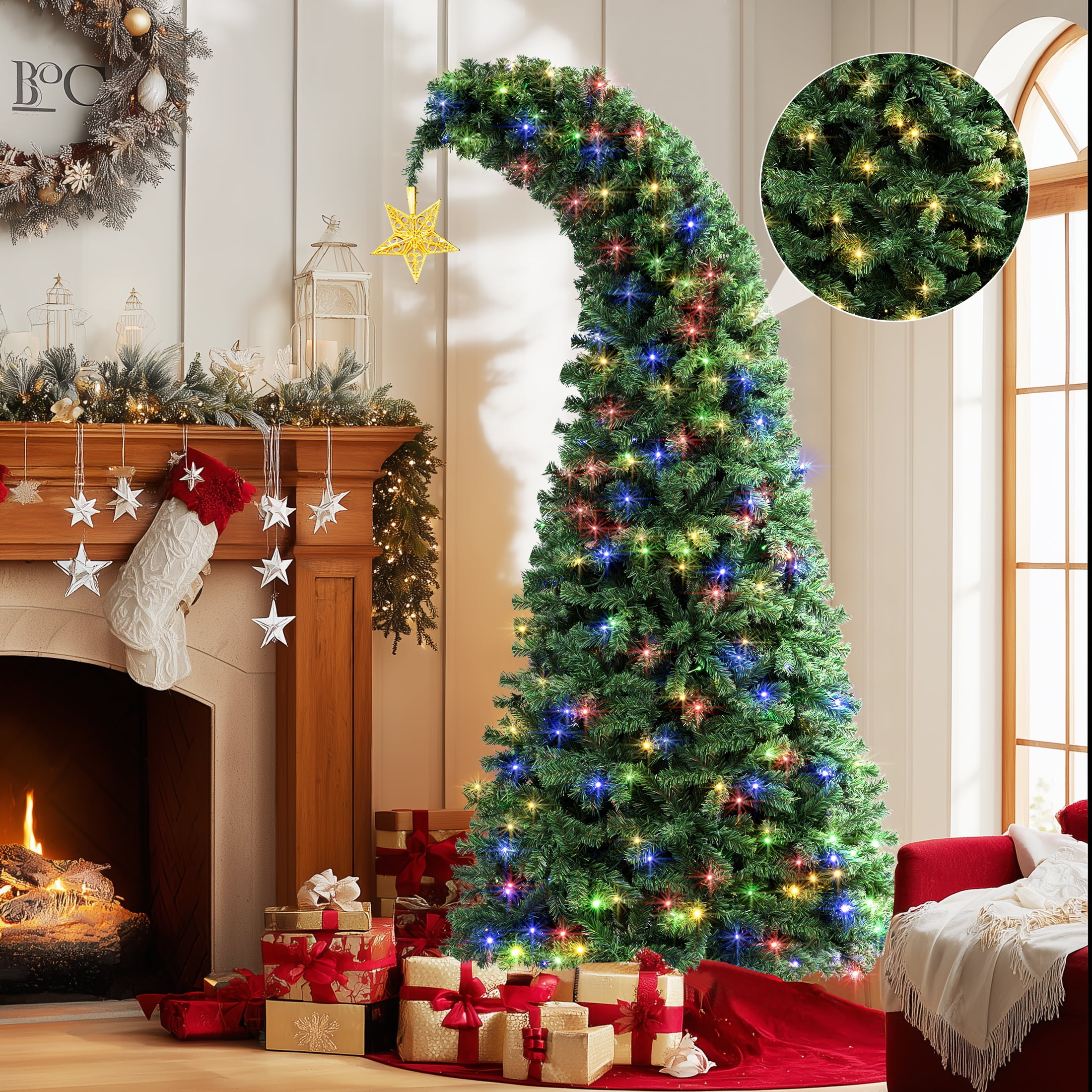 6FT Christmas Tree Crooked Neck, Prelit Artificial Xmas Tree with 350 ...