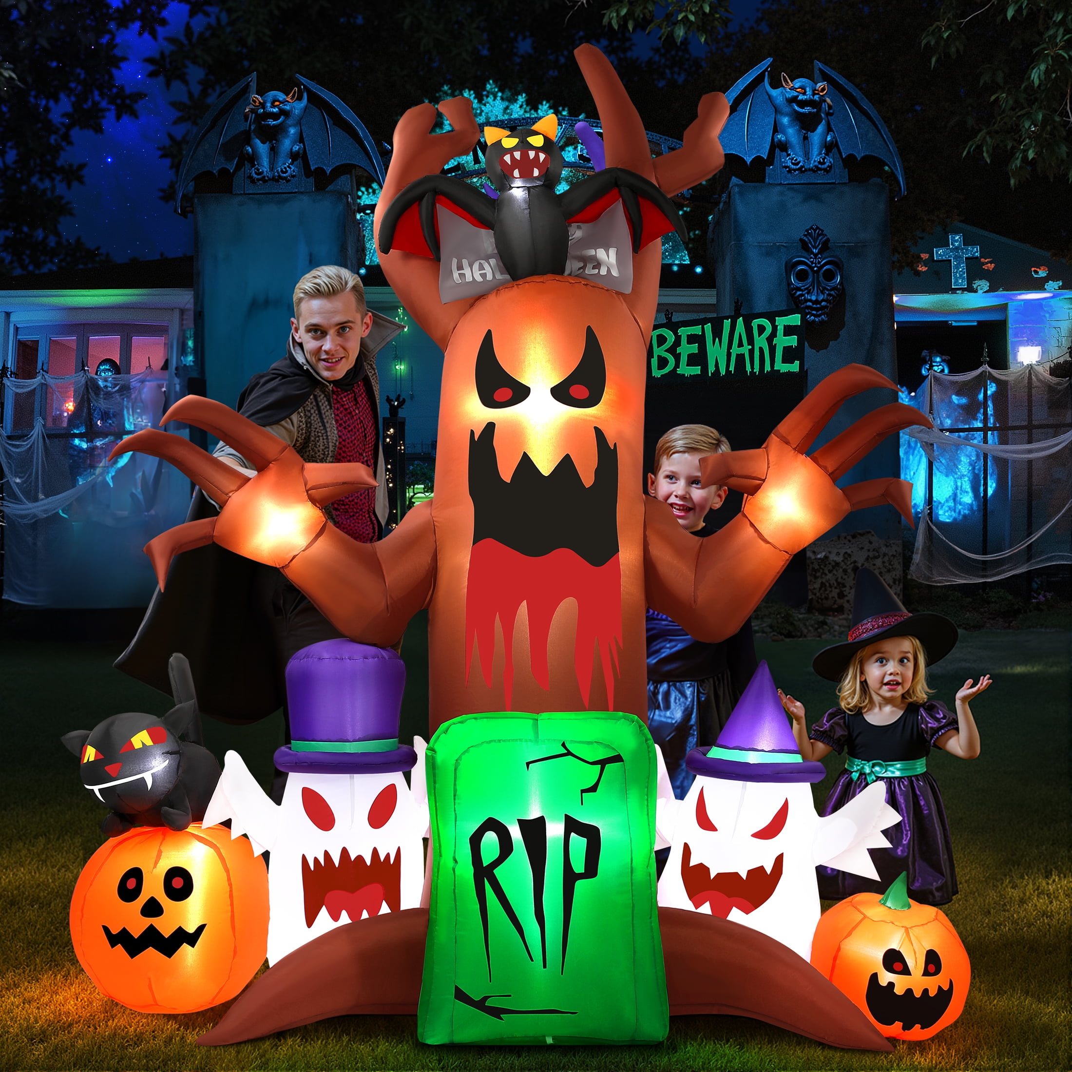 Firstness 9ft Halloween Inflatable Pumpkins Ghost Trees with Lights ...